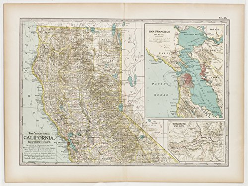 California; Northern Part with insets of San Francisco Bay & Yosemite Valley