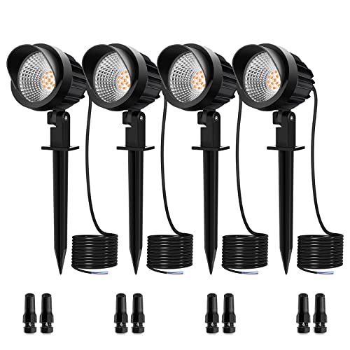 MEIKEE 7W LED Landscape Lights Low Voltage Outdoor Spotlight LED Pathway Lights Landscape Light Warm White IP66 Waterproof for Driveway, Yard, Lawn, Flood, Swimming Pool, Outdoor Garden Lights 4 Pack