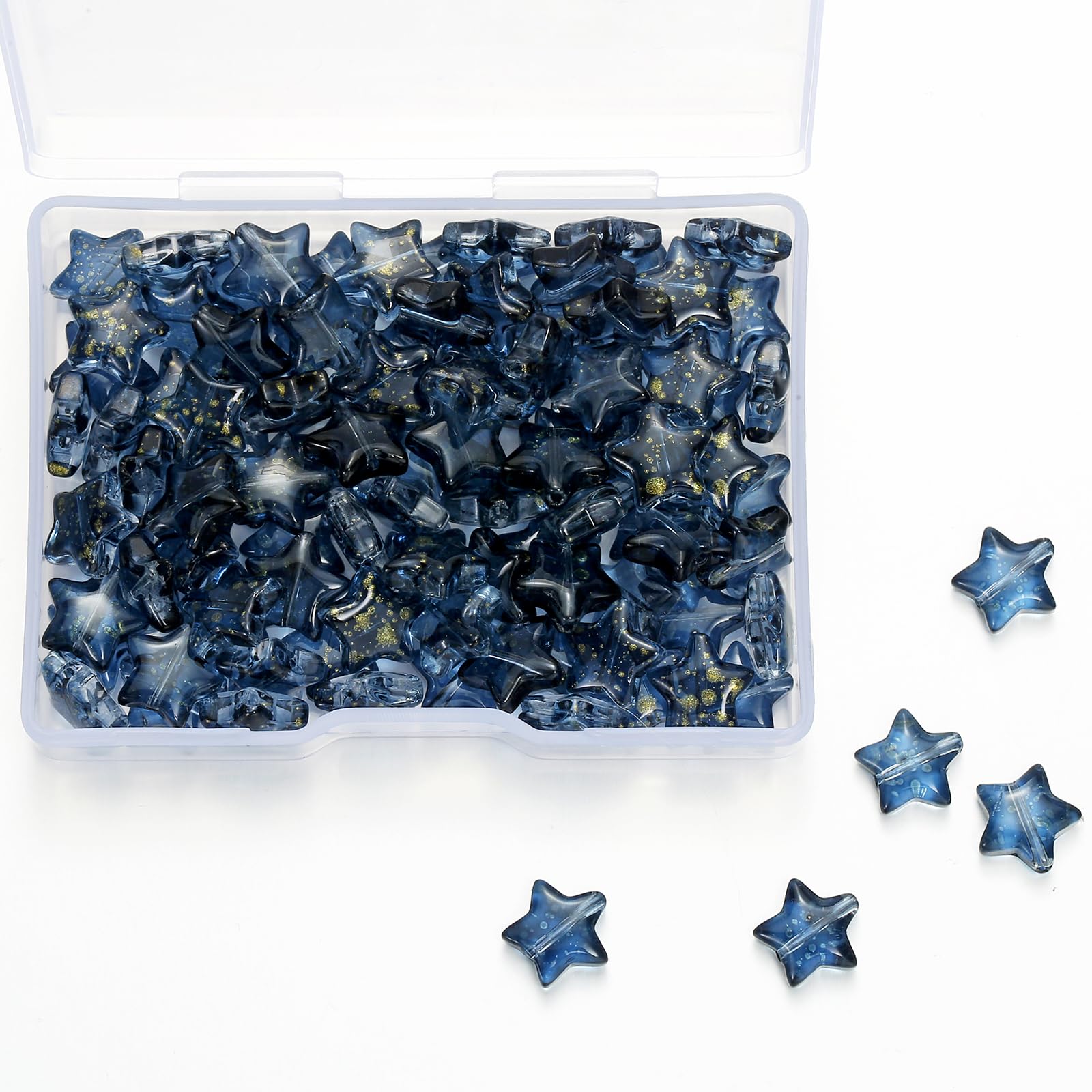 100pcs Dark Blue Star Beads Glass Crystal Star Beads 10mm Star Glass Spacer Beads for Jewelry Bracelet Making DIY Crafts Gifts (Dark Blue Star)