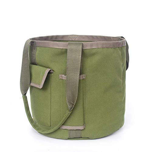 HANC Green Bucket Garden Tools Bag with 2 Pockets, Tote Garden Tools Bag in Water Proof Canvas, Storage Organizer for Men Or Women(Bag Only)