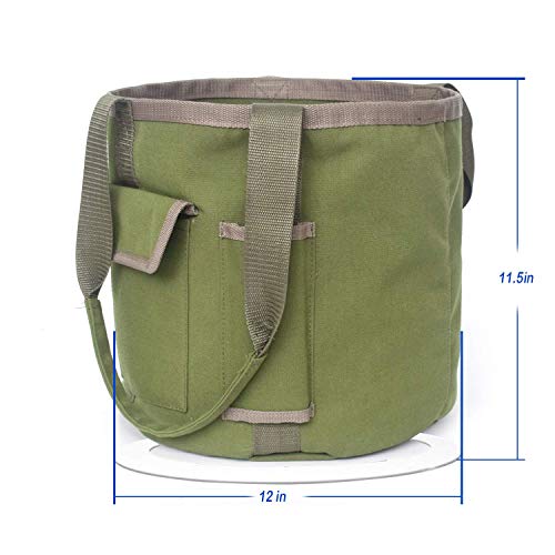 HANC Green Bucket Garden Tools Bag with 2 Pockets, Tote Garden Tools Bag in Water Proof Canvas, Storage Organizer for Men Or Women(Bag Only)