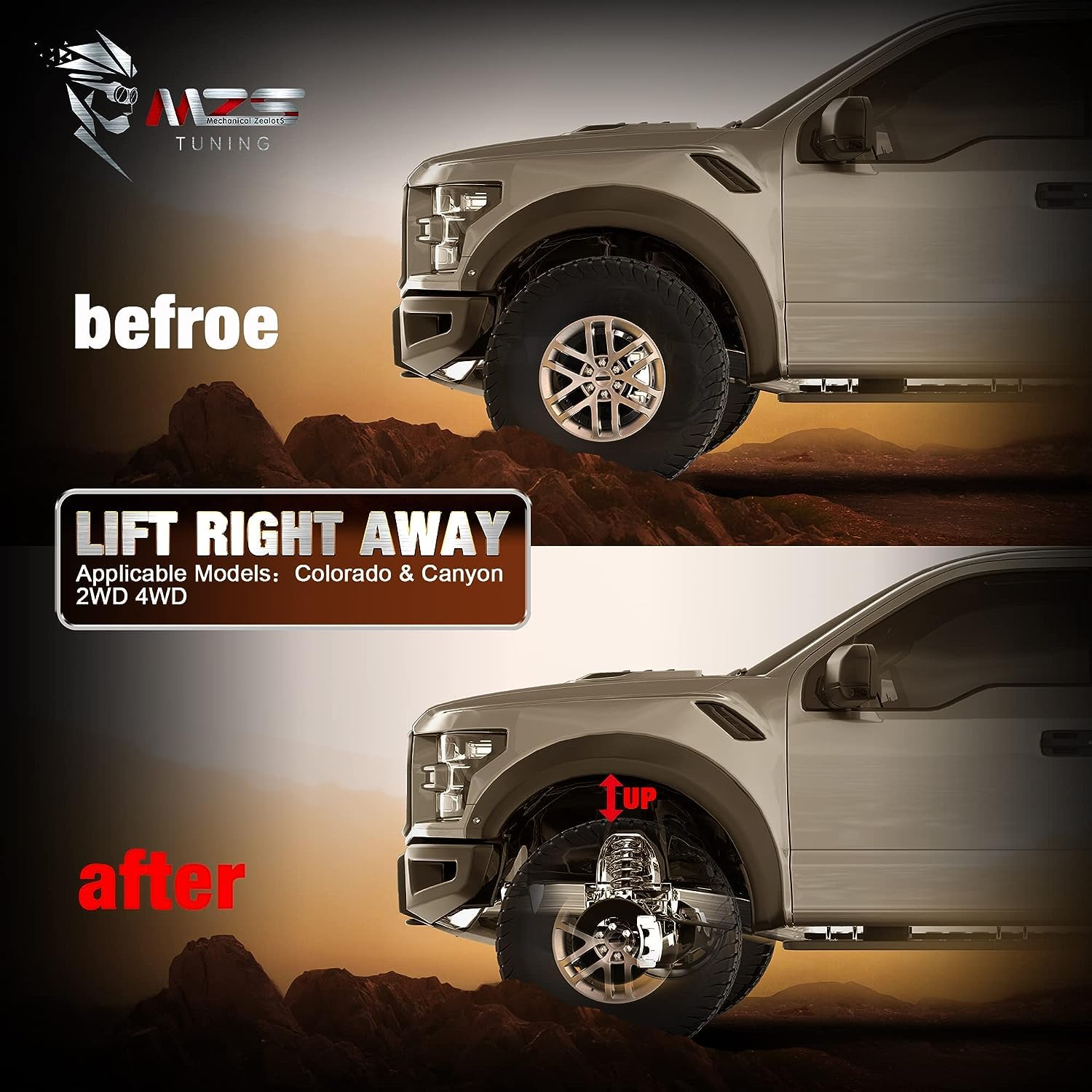 MZS Leveling Kit 1" Front Suspension Lift Strut Spacer Compatible with 2015-2022 Colorado/Canyon 2WD 4WD Aluminum