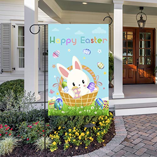 WEBSUN Happy Easter Day Garden Flag Double Sided 12 x 18 Inch, Polyester Easter Garden Flag for Outdoor Yard & Home Decorations