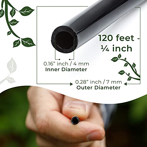 CARPATHEN 1/4 Drip Irrigation Tubing - 120 ft Black Drip Irrigation Hose Perfect for DIY Garden Irrigation System, Hydroponics, Misting Tubing, or as Blank Distribution Tubing for Any Garden Project
