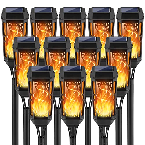 KYEKIO Outside Solar Lights, 12Pack Solar Flame Torch Lights Outdoor for Garden Decor, Garden Lights Solar Powered Waterproof, LED Flame Torches for Outside Decorations Outdoor Lighting Luces Solares