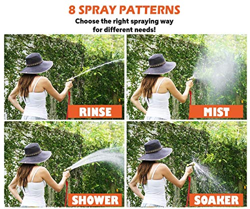 Garden Hose Nozzle | Hose Spray Nozzle | Water Nozzle Water Hose Nozzle Sprayer | 8 Adjustable Watering Patterns, Slip and Shock Resistant for Watering Plants, Cleaning, Car Wash and Showering Pets