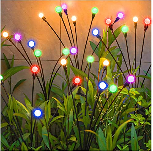 Fivahiva Solar Firefly Lights, Solar Garden Lights Outdoor Waterproof Starburst Swaying Light Sway by Wind Outdoor Christmas Decorations Lights for Yard Color Changing RGB Light (2Pack)
