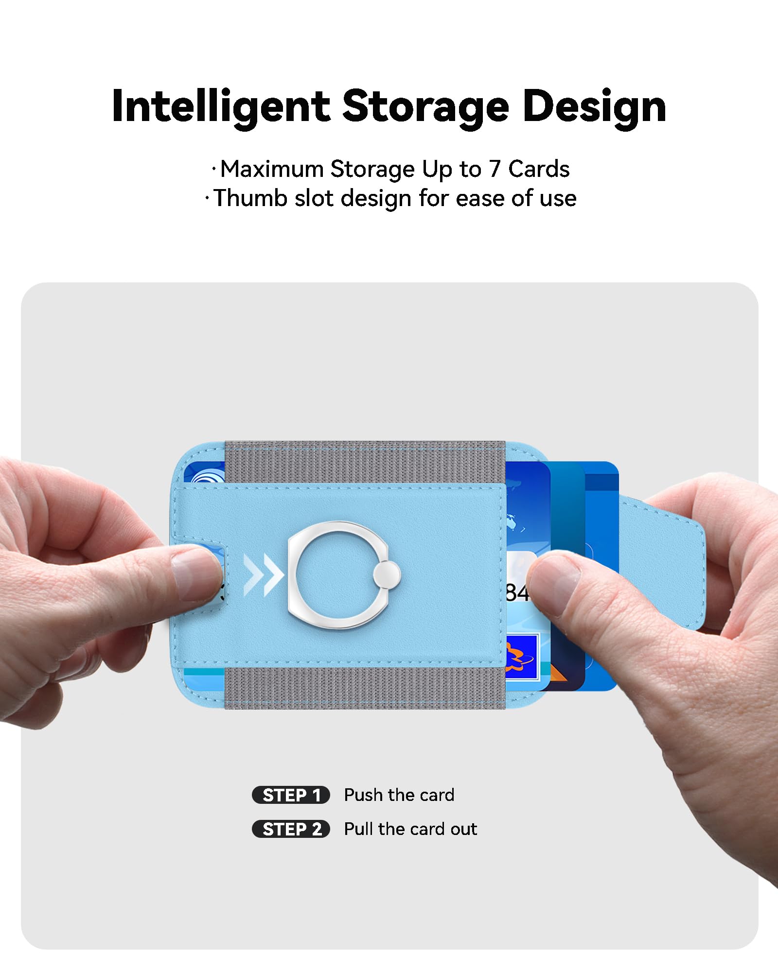Amzone Magnetic Wallet with Card Holder, Compatible with Mag-Safe Wallet, Leather Card Holder, Wallet with Phone Ring for iPhone 15/14/13/12 Series, 7 Cards Holder (Light Blue)