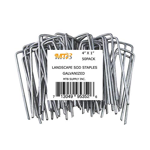MTB 50 Pack 4x1 inch 11GA(0.12inch) Sod Staples Garden Pins Netting Stakes Ground Spikes Landscape Cover Pegs Anti-Rust Galvanized