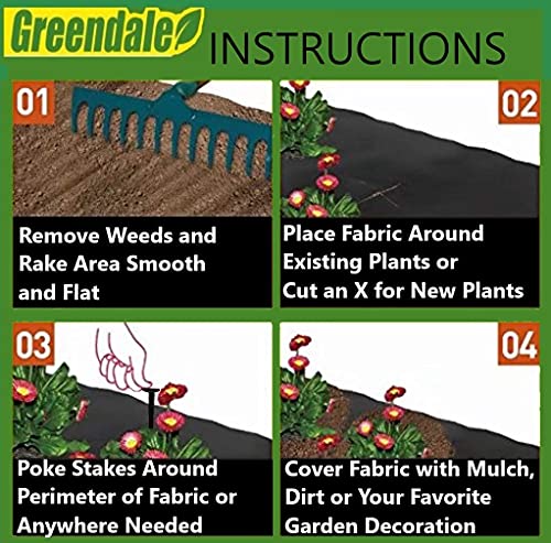 Greendale - 3 Pack of 4ft x 10ft (Total of 120 Sq Ft) - Heavy Duty (5.4oz) - Premium Quality Landscape Weed Barrier Fabric - Perfect for Gardens, Landscaping, Ground Cover and Box Liners