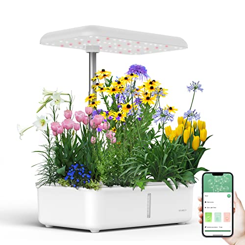 Hydroponics Growing System, REMOSSY 14 Pods Indoor Garden with 5L Water Tank & Pump, Adjustable Height Up to 16.5" LED Light, 3 Modes Smart Herb Garden Kit Plant Germination Kit for Home Kitchen APP