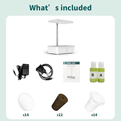 Hydroponics Growing System, REMOSSY 14 Pods Indoor Garden with 5L Water Tank & Pump, Adjustable Height Up to 16.5" LED Light, 3 Modes Smart Herb Garden Kit Plant Germination Kit for Home Kitchen APP