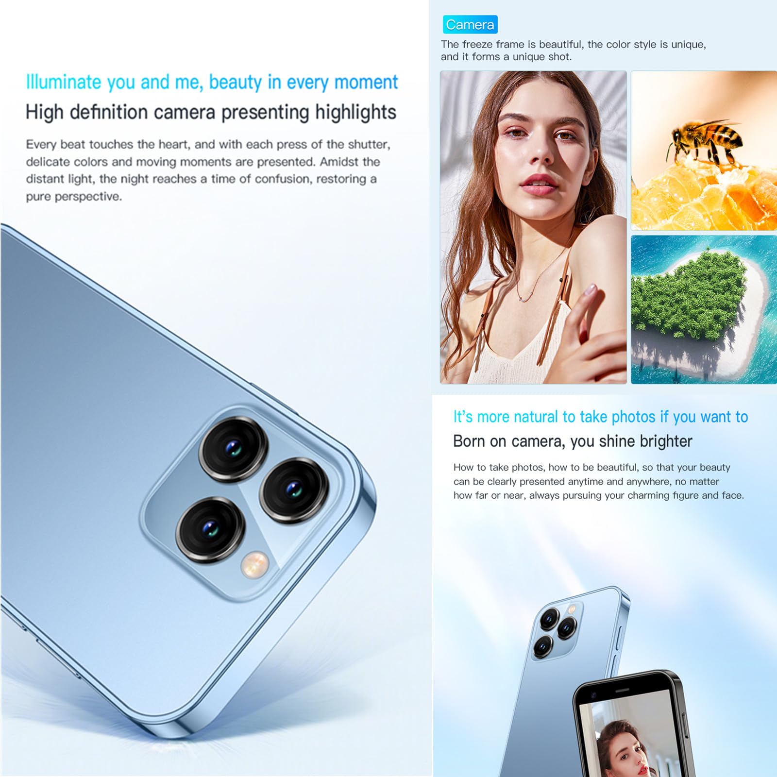SOYES XS15 Mini Smartphone 3.0 Inch 3G WCDMA MTK6580 Quad Core Android 8.1 Mobile Phone WiFi GPS 2GB RAM 16GB ROM Dual Sim Google Play Cute Card Cellphone (Blue)