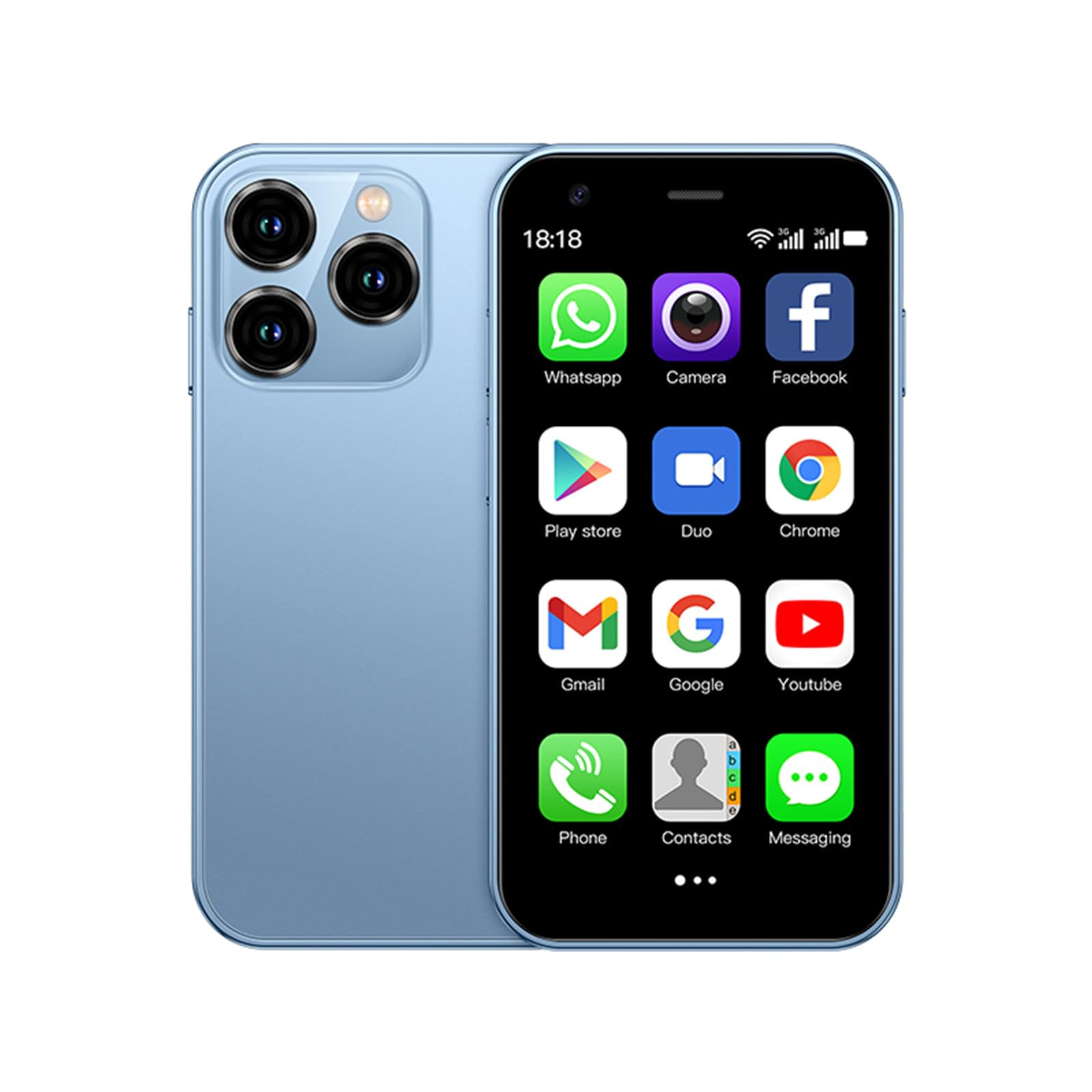 SOYES XS15 Mini Smartphone 3.0 Inch 3G WCDMA MTK6580 Quad Core Android 8.1 Mobile Phone WiFi GPS 2GB RAM 16GB ROM Dual Sim Google Play Cute Card Cellphone (Blue)