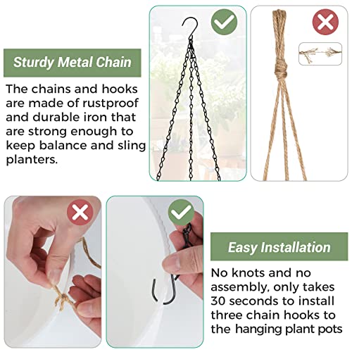 T4U Hanging Planter Self Watering 8 Inch, 2 Pack White Indoor Outdoor Hanging Plant pots, Hanging Flower Pot with Drainage Hole & Plug & Chain with 3 Hooks for Garden Home Decor
