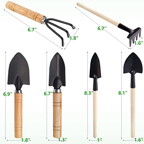 Small Garden Tools, 6 Pcs Mini Garden Tools Set, Cute Gardening Tools, Home Indoor Tiny Kids Gardening Tools Succulent Tool Kit, Plant Potted Flower Garden Tool Wood Handle for Plant Care Transplant