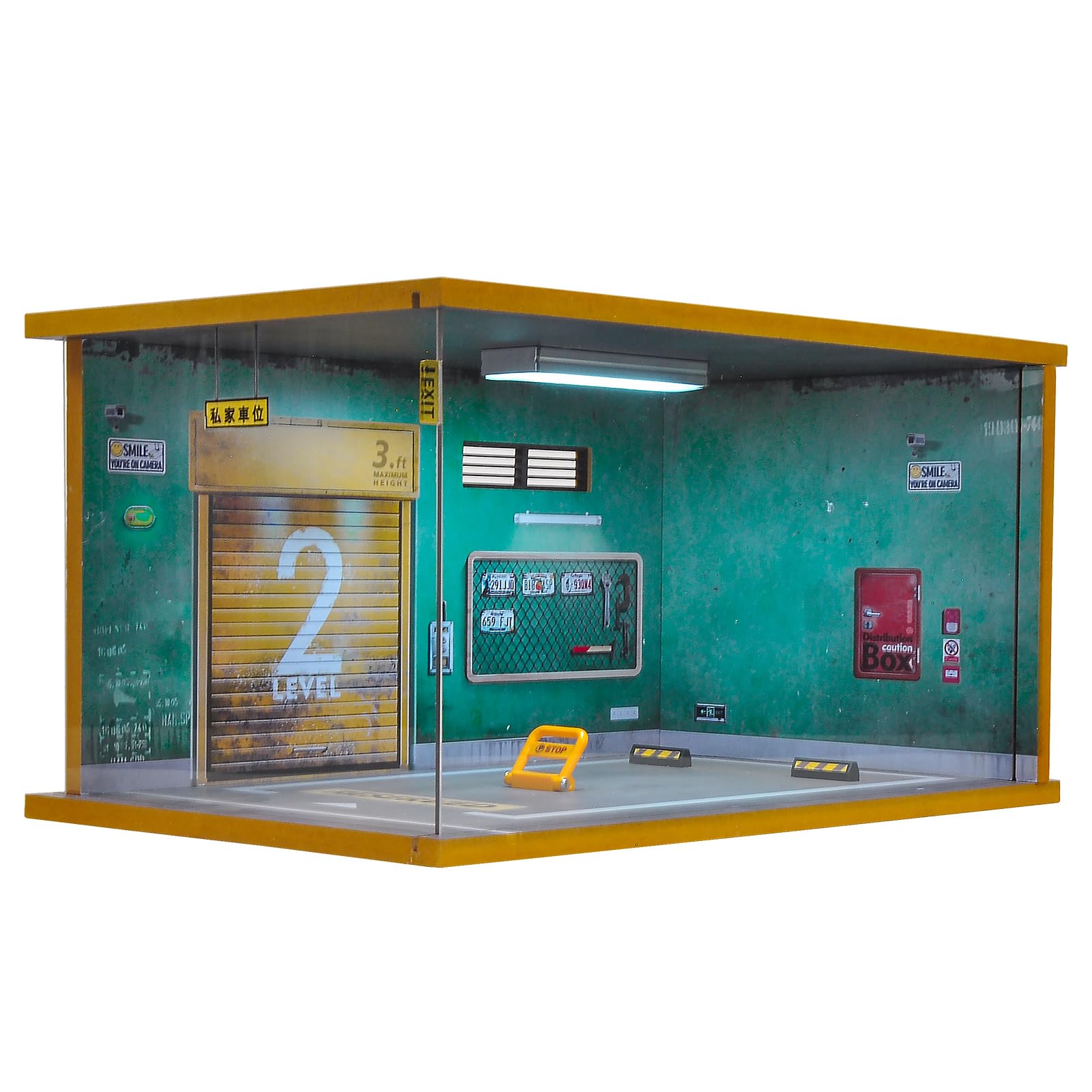 cxiiuui 1/18 Scale Display Case Car Garage Moldel with LED Light and Acrylic Cover Wooden Diecast Car Show Case 1 Parking Spaces Green