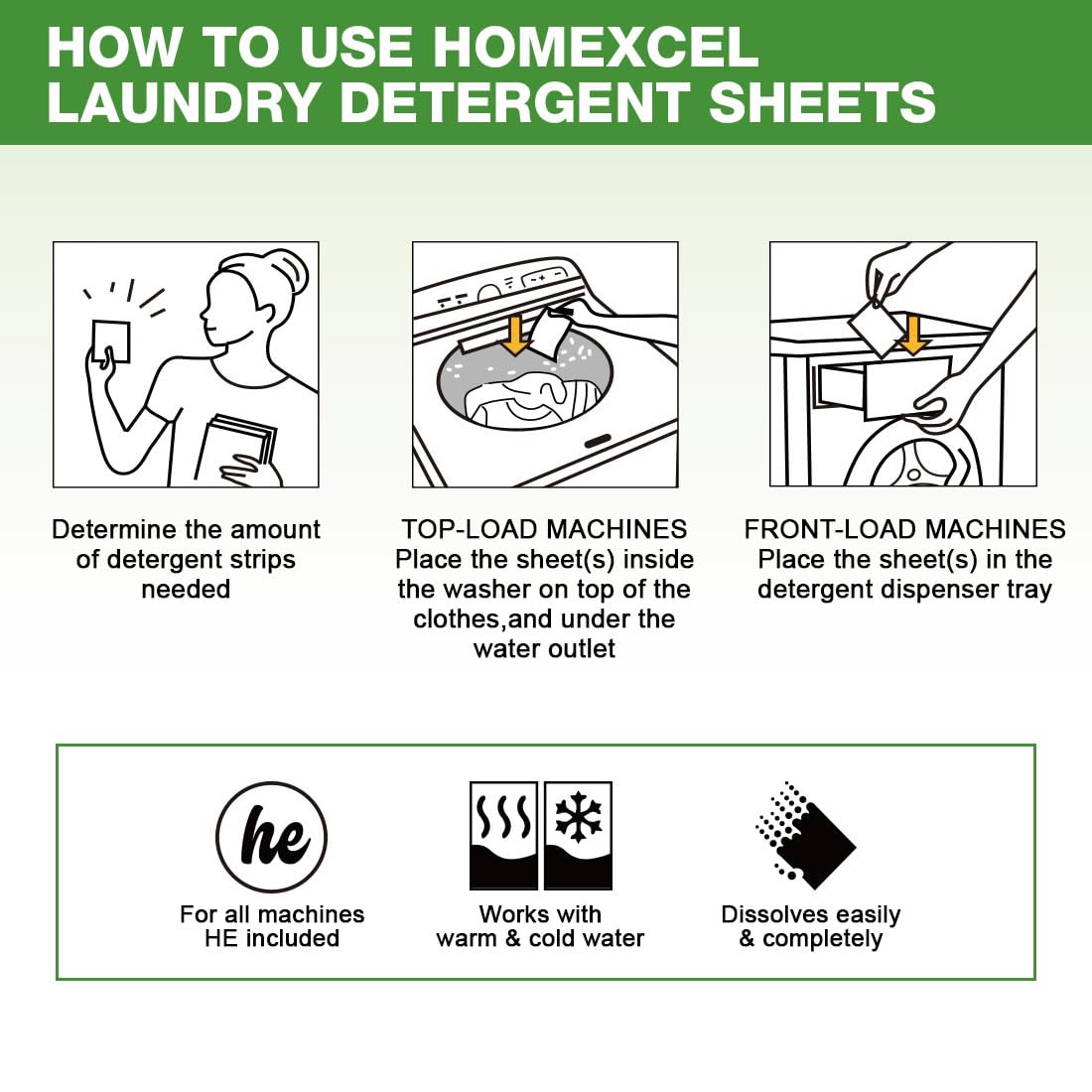 HOMEXCEL Laundry Detergent Sheets Fresh Scent Eco-Friendly, (100 Loads) 50 Washer Sheets, Plastic-Free Laundry Soap Sheets, Hypoallergenic Liquid Less Clear Strips for Travel, Home Clothes Washing