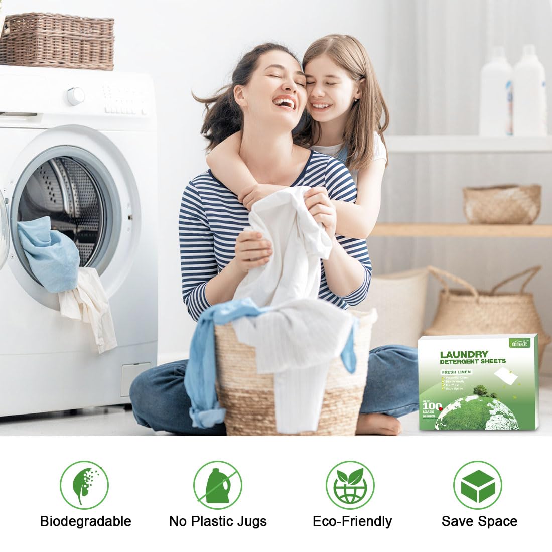 HOMEXCEL Laundry Detergent Sheets Fresh Scent Eco-Friendly, (100 Loads) 50 Washer Sheets, Plastic-Free Laundry Soap Sheets, Hypoallergenic Liquid Less Clear Strips for Travel, Home Clothes Washing