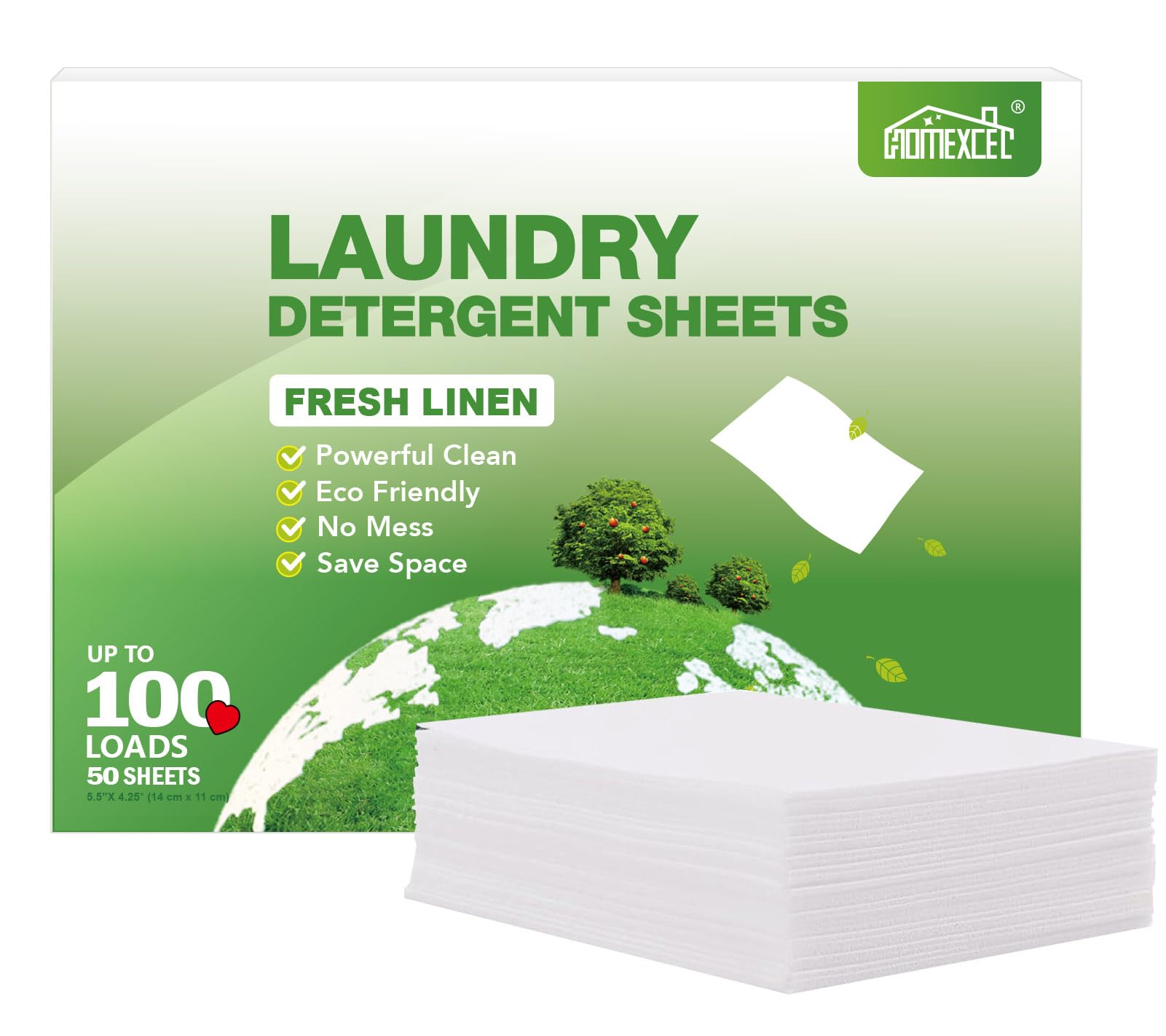 HOMEXCEL Laundry Detergent Sheets Fresh Scent Eco-Friendly, (100 Loads) 50 Washer Sheets, Plastic-Free Laundry Soap Sheets, Hypoallergenic Liquid Less Clear Strips for Travel, Home Clothes Washing