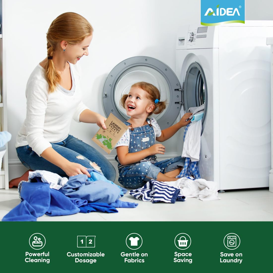 AIDEA Laundry Detergent Sheets, Fresh Scent-(60 Loads) 30 Sheets, Laundry Sheets Detergent, No Plastic Jug, Lightweight & Easy To Use For Travel, Apartments, Dorms