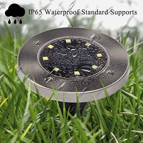 SOLPEX 12 Pack Solar Ground Lights, 8 LED Solar Powered Disk Lights Outdoor Waterproof Garden Landscape Lighting for Yard Deck Lawn Patio Pathway Walkway (White)
