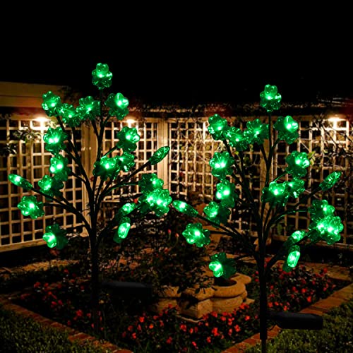 2 Packs Solar St Patricks Day Decorations Shamrock Stake Lights, Waterproof Outdoor St Patricks Day Lights, Lucky Green St Patricks Day Decor Shamrock Lights for Yard Garden Pathway Irish Decorations
