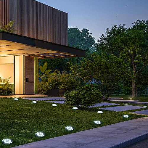 SOLPEX 12 Pack Solar Ground Lights, 8 LED Solar Powered Disk Lights Outdoor Waterproof Garden Landscape Lighting for Yard Deck Lawn Patio Pathway Walkway (White)
