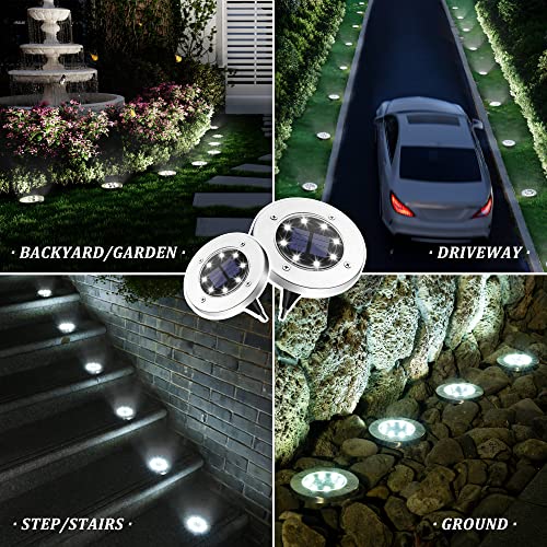 SOLPEX 12 Pack Solar Ground Lights, 8 LED Solar Powered Disk Lights Outdoor Waterproof Garden Landscape Lighting for Yard Deck Lawn Patio Pathway Walkway (White)