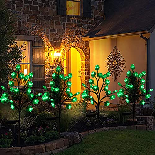 2 Packs Solar St Patricks Day Decorations Shamrock Stake Lights, Waterproof Outdoor St Patricks Day Lights, Lucky Green St Patricks Day Decor Shamrock Lights for Yard Garden Pathway Irish Decorations