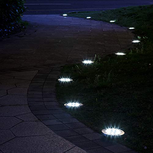 SOLPEX 12 Pack Solar Ground Lights, 8 LED Solar Powered Disk Lights Outdoor Waterproof Garden Landscape Lighting for Yard Deck Lawn Patio Pathway Walkway (White)