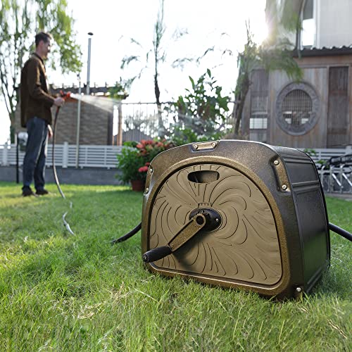 Giraffe Tools SW5-100ft Metal Hose Reel Box, Heavy Duty Garden Hose Storage Reel Hideaway with Crank Handle, 100ft 5/8" Hose, Green