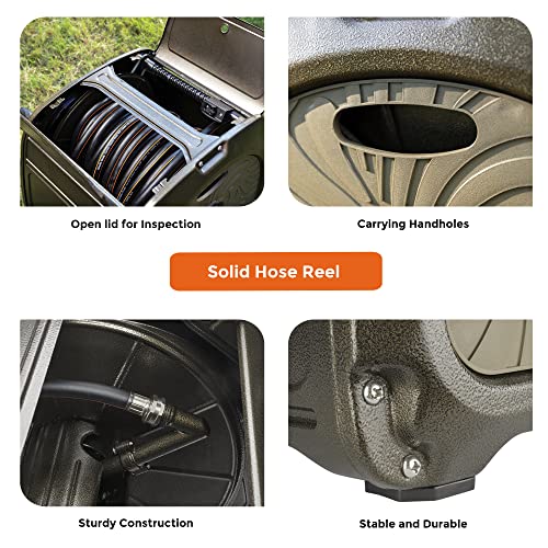 Giraffe Tools SW5-100ft Metal Hose Reel Box, Heavy Duty Garden Hose Storage Reel Hideaway with Crank Handle, 100ft 5/8" Hose, Green