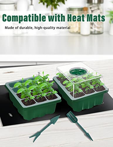 14 Packs Seed Starter Tray, 168 Cells Total Tray, Seed Starting Kit with Adjustable Humidity Dome and Base Plant Starter Kit Mini Greenhouse Germination Kit with 2 Garden Tools and 20 Plant Labels