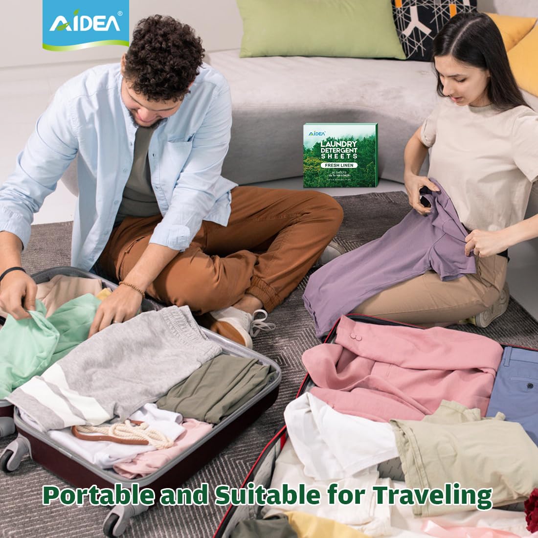 AIDEA Laundry Detergent Sheets, Laundry Sheets Detergent, Washer Sheets Detergent, No Plastic Jug, Laundry Soap Sheets For Travel, Home Washing, Fresh Scent-(160 Loads) 80 Sheets