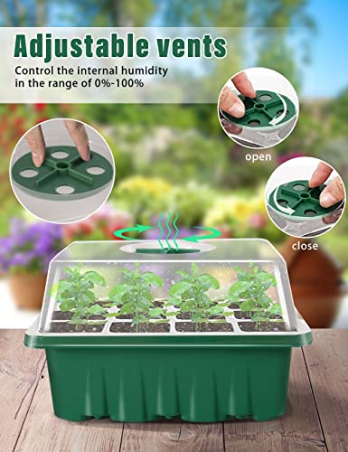 14 Packs Seed Starter Tray, 168 Cells Total Tray, Seed Starting Kit with Adjustable Humidity Dome and Base Plant Starter Kit Mini Greenhouse Germination Kit with 2 Garden Tools and 20 Plant Labels