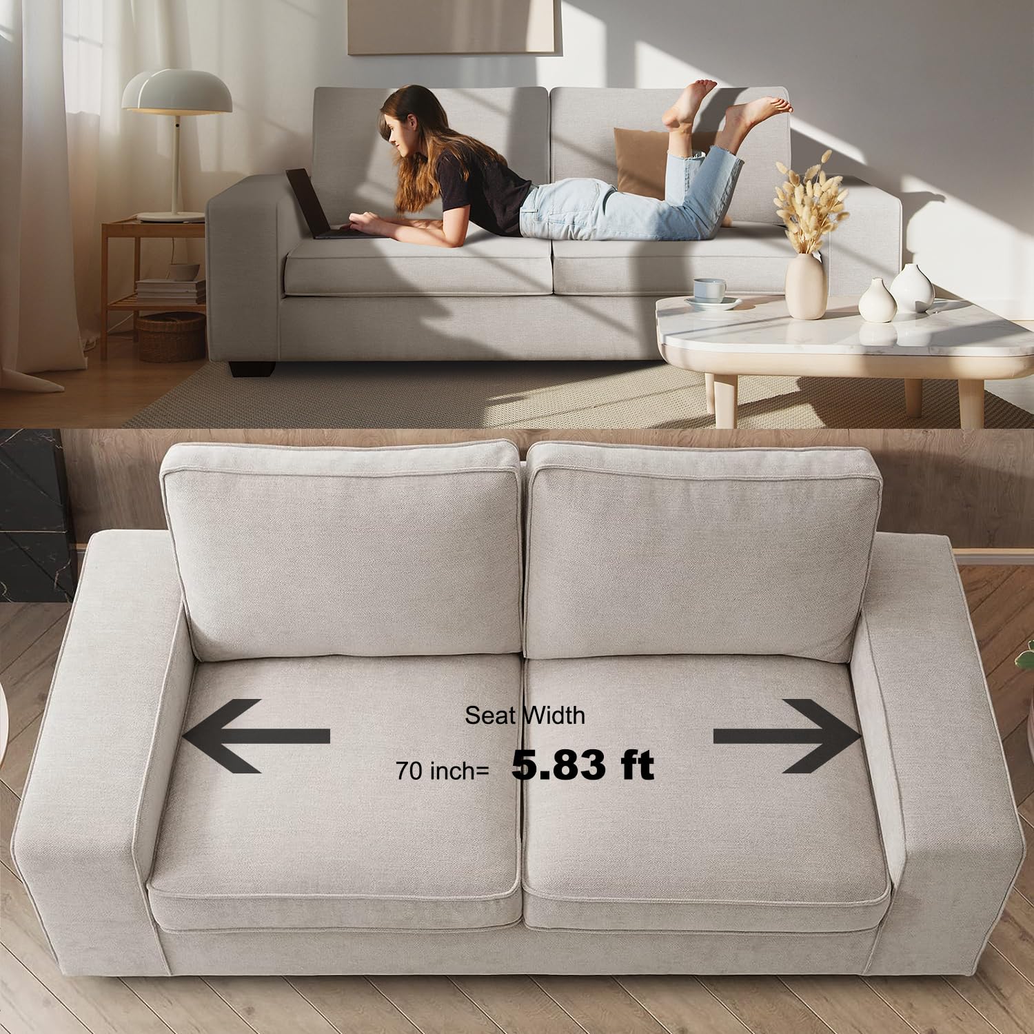 Harkawon 88.6" Sofa Couches for Small Spaces Modern Loveseat for Living Room with Solid Wood Frame, Chenille Lounge Removable Cover, Modern Couches for Apartment,Dorm, Office, Beige