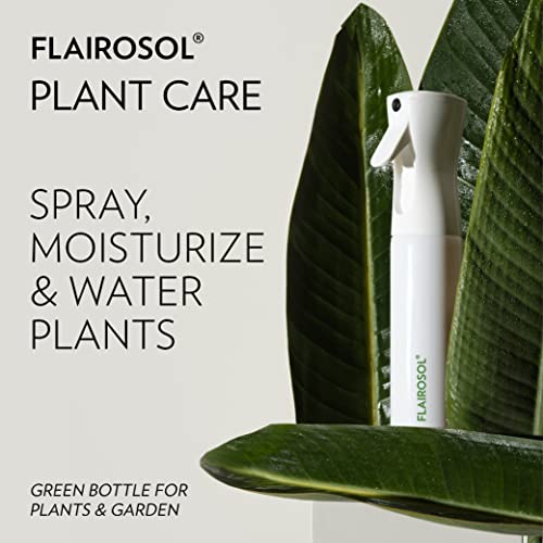 FLAIROSOL - The Original, Plant Mister Spray Bottle for Indoor and Gardens, Continuous Mist with 1,001 Uses. Trusted by Professionals. Patented Technology. 10 oz, White Bottle, Green Print