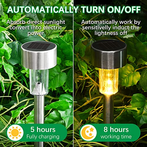 SOLPEX 12 Pack Solar Outdoor Lights Pathway, Stainless Steel Solar Lights Outdoor Waterproof,LED Landscape Lighting Solar Walkway Lights for Landscape/Patio/Lawn/Yard/Driveway-Warm White