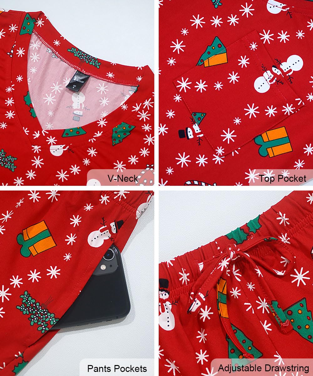 RUBZOOF Christmas Pajamas for Women Shorts Set Snowman Print Casual Soft V Neck 2 Piece Lounge Sets with Pockets S