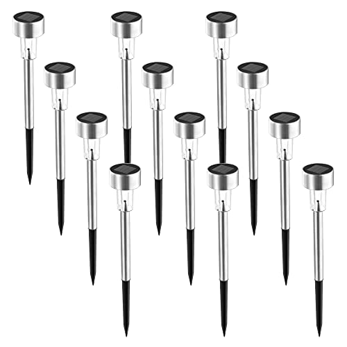 SOLPEX 12 Pack Solar Outdoor Lights Pathway, Stainless Steel Solar Lights Outdoor Waterproof,LED Landscape Lighting Solar Walkway Lights for Landscape/Patio/Lawn/Yard/Driveway-Warm White