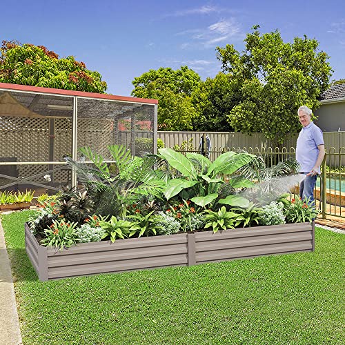 BIRASIL Outdoor Galvanized Raised Beds, Steel Garden Boxes for Flower Vegetables, Metal Planter Box for Gardening Backyard Patio (8x2x1FT, Gray)