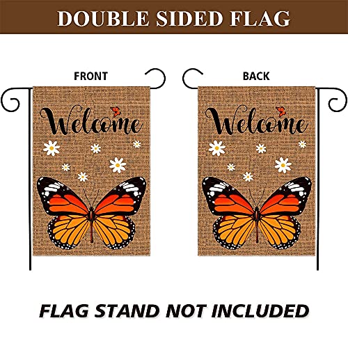 YMYIELD Welcome Monarch Butterfly Garden Flag Butterfly lovers Burlap Vertical Double Sided Yard Flags, Keep Flying if You Have Wings Outdoor Indoor Lawn Home for Personalized Decor 12.5x18 Inch