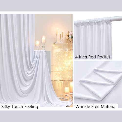 10ftx20ft White Thick Wrinkle Free Backdrop Curtain Panels for Parties, 4 Panels 5ftx10ft Polyester Photography Backdrop Drapes, Wedding Birthday Party Baby Shower