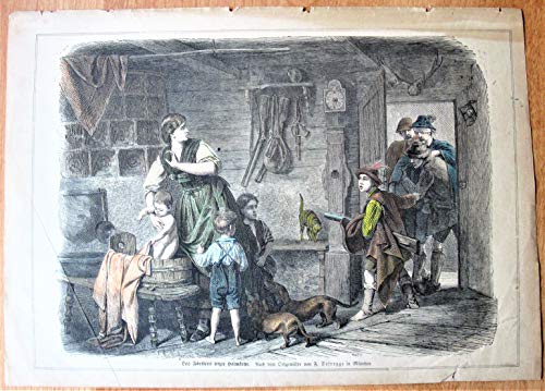 Antique Steel Engraving: Woman Bathing Child