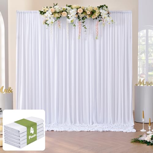 10ftx20ft White Thick Wrinkle Free Backdrop Curtain Panels for Parties, 4 Panels 5ftx10ft Polyester Photography Backdrop Drapes, Wedding Birthday Party Baby Shower