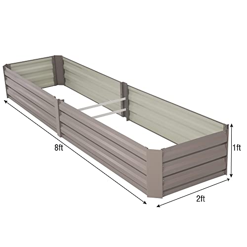 BIRASIL Outdoor Galvanized Raised Beds, Steel Garden Boxes for Flower Vegetables, Metal Planter Box for Gardening Backyard Patio (8x2x1FT, Gray)