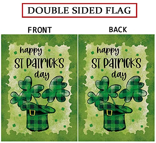 St Patricks Day Garden Flag Shamrocks Clovers Buffalo Plaid Top Hat Vertical Double Sided Holiday Outdoor Yard Decor 12.5 x 18 Inch