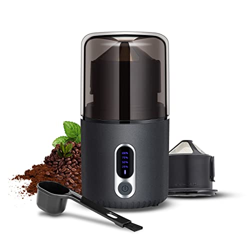 Wireless Coffee Grinder with LED Power, Electric Portable Coffee Bean Grinder with Brush, Herb Grinder, Spice Grinder with Removable Bowl & Spoon and 304 Stainless
