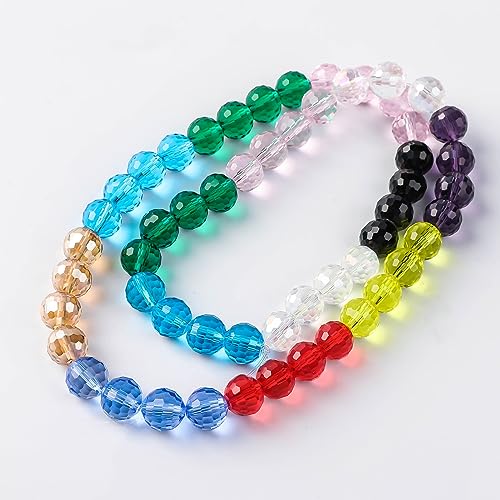 FZH 70 PCS Round Glass Crystal Beads, 12MM, 96cutting Surfaces, Faceted Rondelle Beads for Jewelry Making, DIY Craft
